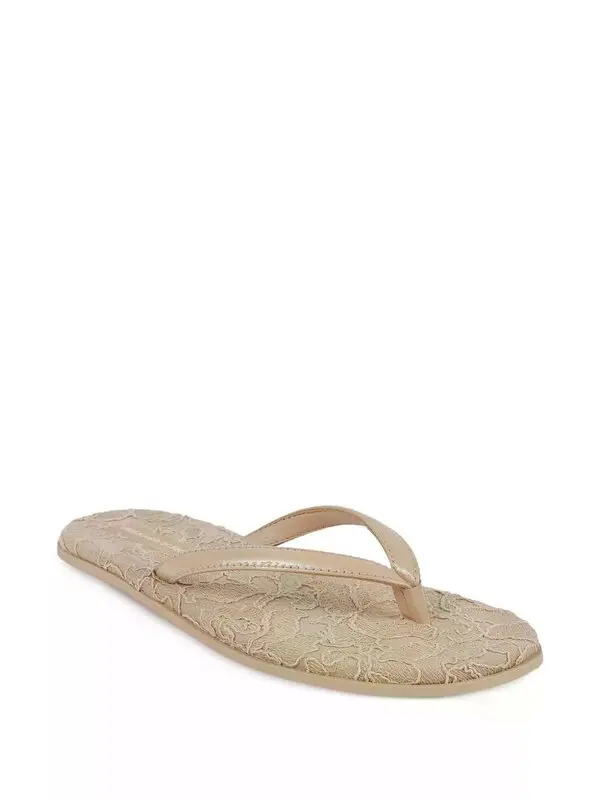 Ermanno Scervino Lace-covered Patent-leather Flip-flops - Neutrals
