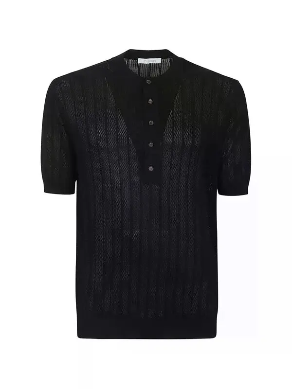 CRUCIANI Pointelle-knit Buttoned Short-sleeve Sweater - Black