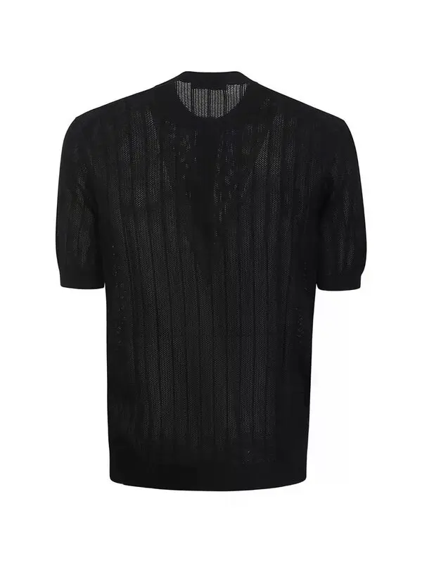 CRUCIANI Pointelle-knit Buttoned Short-sleeve Sweater - Black