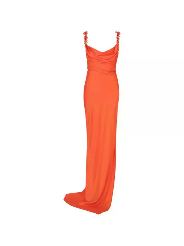 Balmain Embroidered Straps Fluid Maxi Dress - Orange