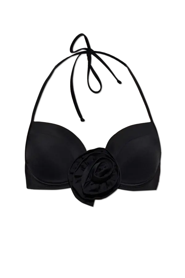 Moschino Bikini Top With Rose Applique - Black