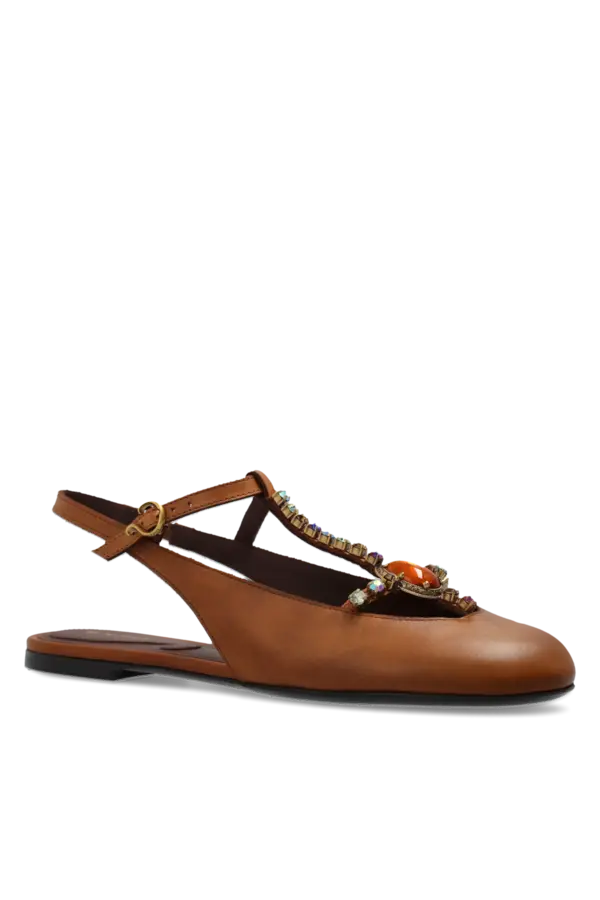 Etro Leather Ballerinas With Appliqués - Brown