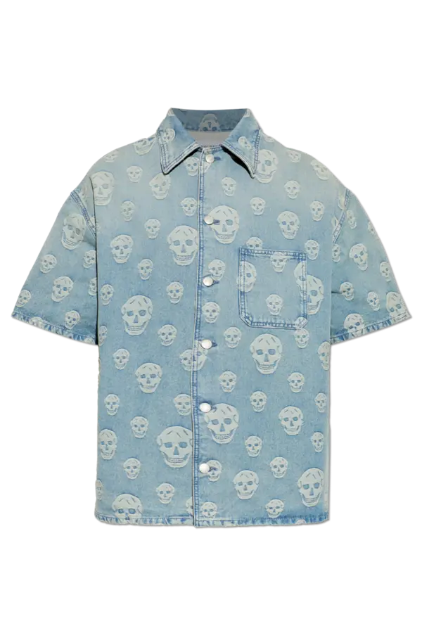Alexander McQueen Denim Shirt With A Distinctive Skull Motif - Blue