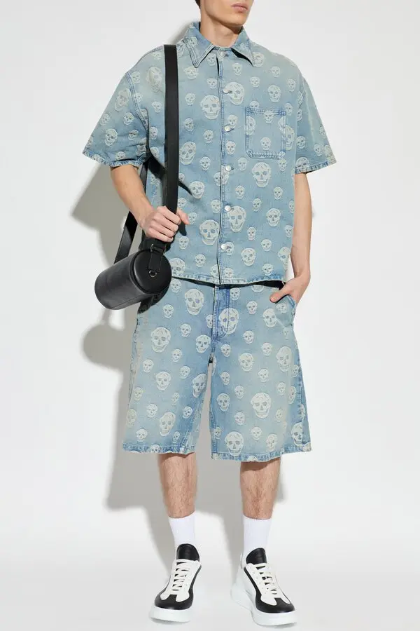 Alexander McQueen Denim Shirt With A Distinctive Skull Motif - Blue