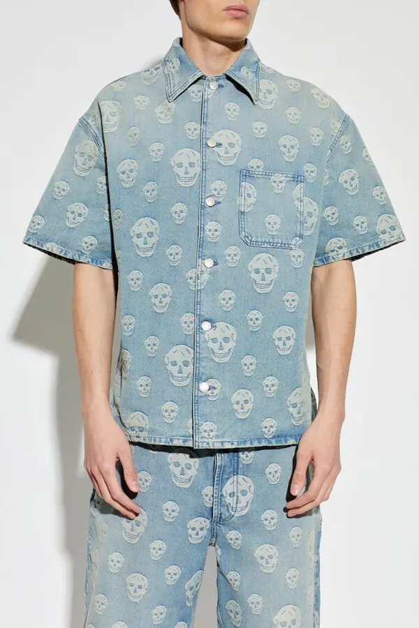 Alexander McQueen Denim Shirt With A Distinctive Skull Motif - Blue