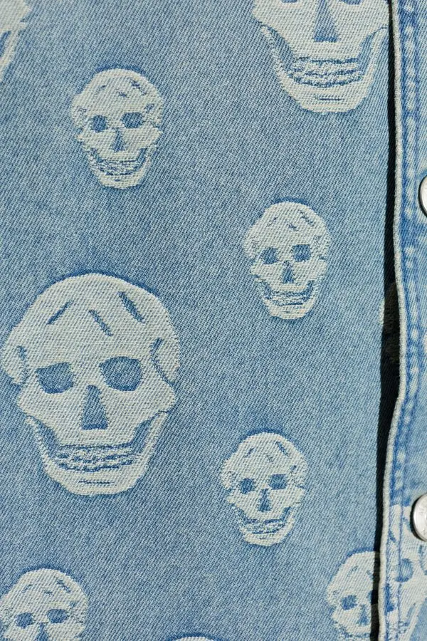 Alexander McQueen Denim Shirt With A Distinctive Skull Motif - Blue