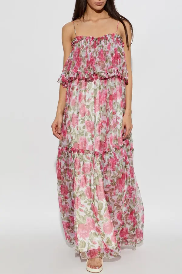 Chloé Silk Maxi Dress With Floral Motif - Pink