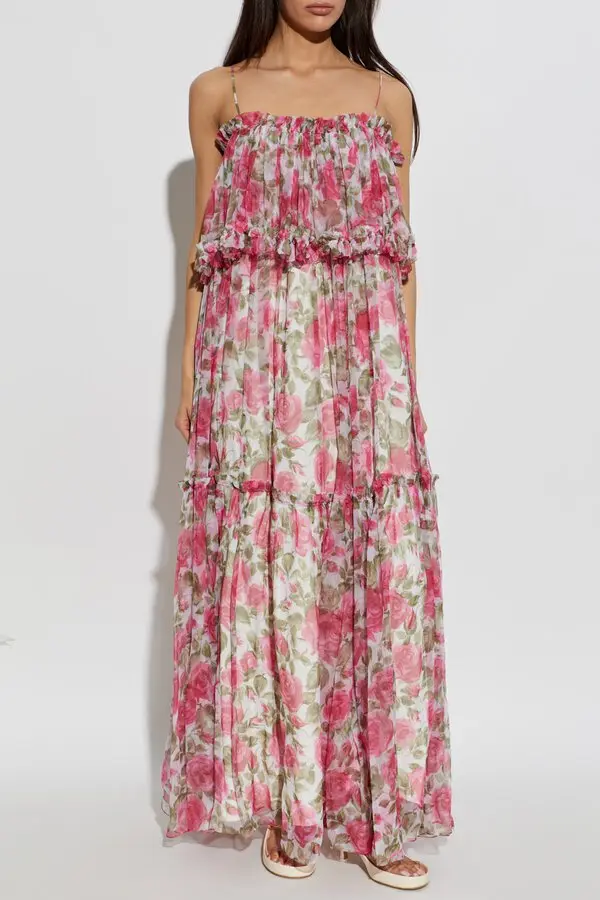Chloé Silk Maxi Dress With Floral Motif - Pink
