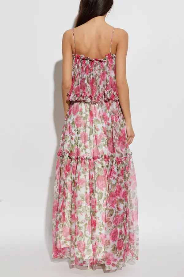Chloé Silk Maxi Dress With Floral Motif - Pink
