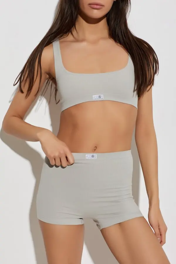 MAISON MARGIELA Ribbed Knit Lingerie Top With Numeric Logo Detail - Grey