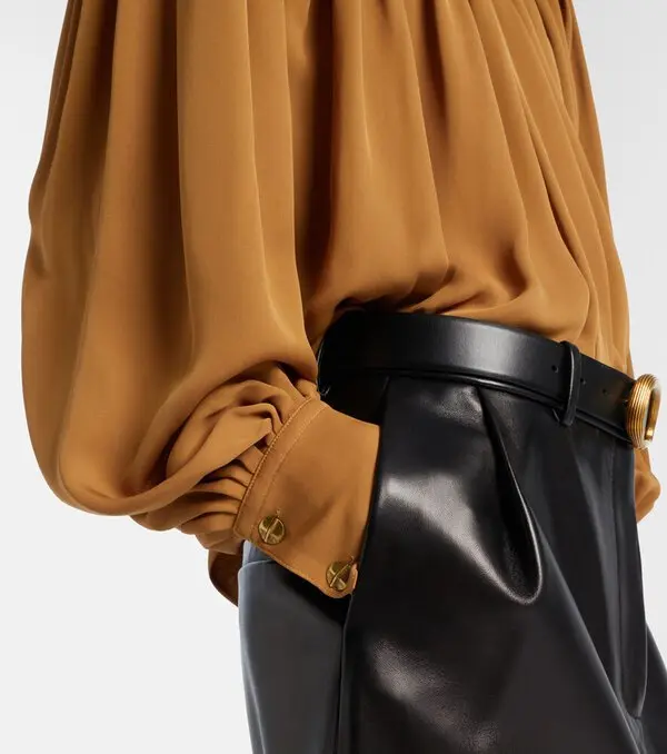 Khaite Vali Pleated Silk Georgette Blouse - Brown