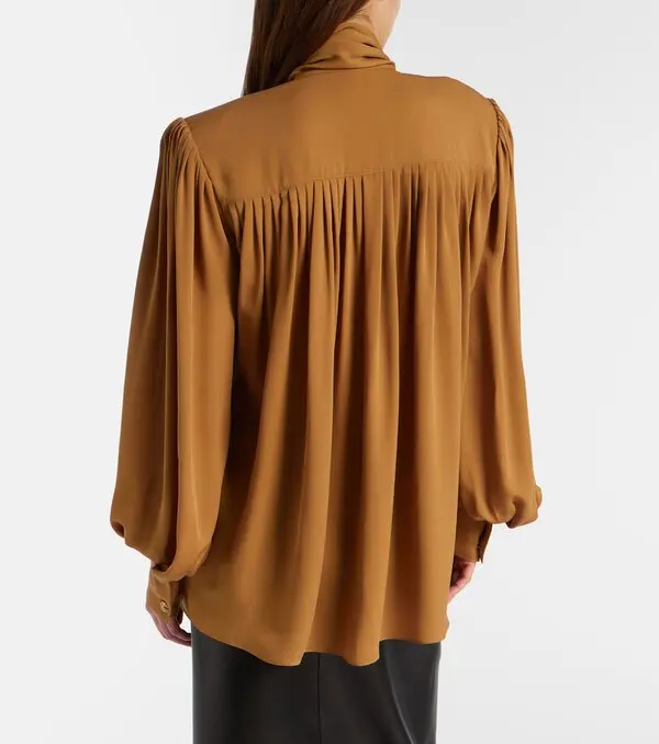 Khaite Vali Pleated Silk Georgette Blouse - Brown