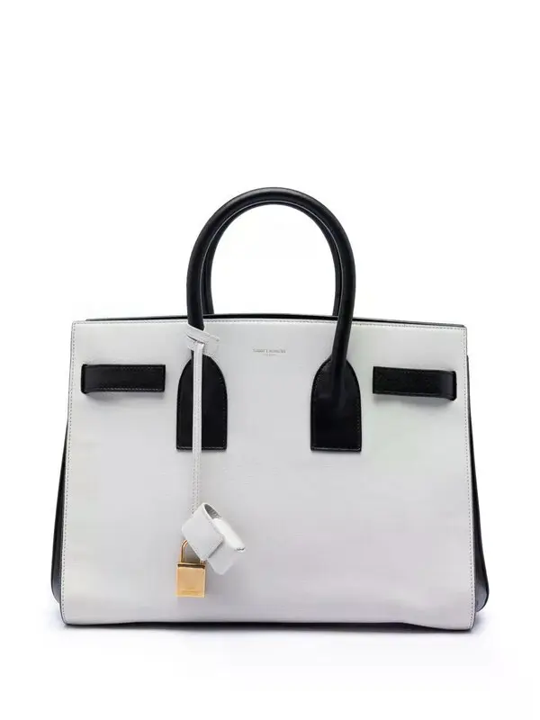 Saint Laurent 2013 Small Bicolor Leather Sac De Jour Satchel - Black