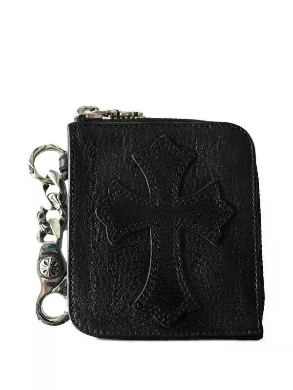 Chrome Hearts Cemetery Cross Patch Leather Wallet - Black