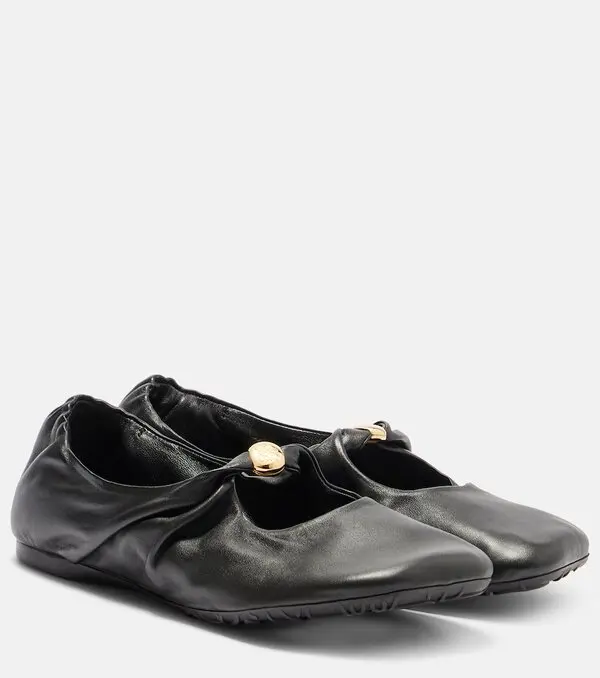 Loewe Pebble Soft Leather Mary Jane Flats - Black