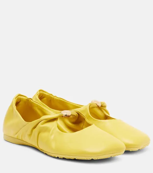 Loewe Pebble Soft Leather Mary Jane Flats - Yellow