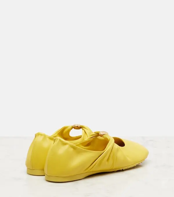 Loewe Pebble Soft Leather Mary Jane Flats - Yellow