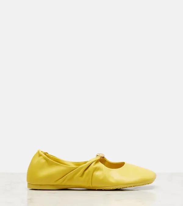 Loewe Pebble Soft Leather Mary Jane Flats - Yellow