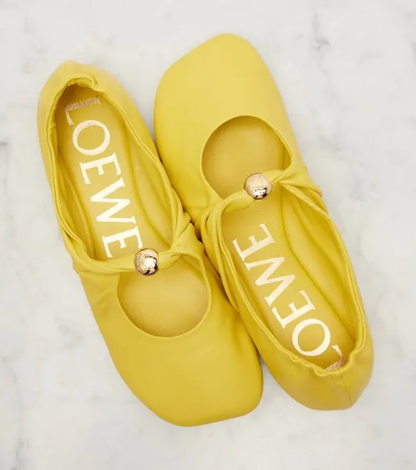 Loewe Pebble Soft Leather Mary Jane Flats - Yellow