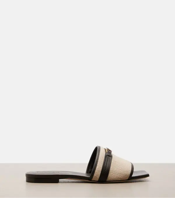TOD'S Leather-trimmed Raffia Slides