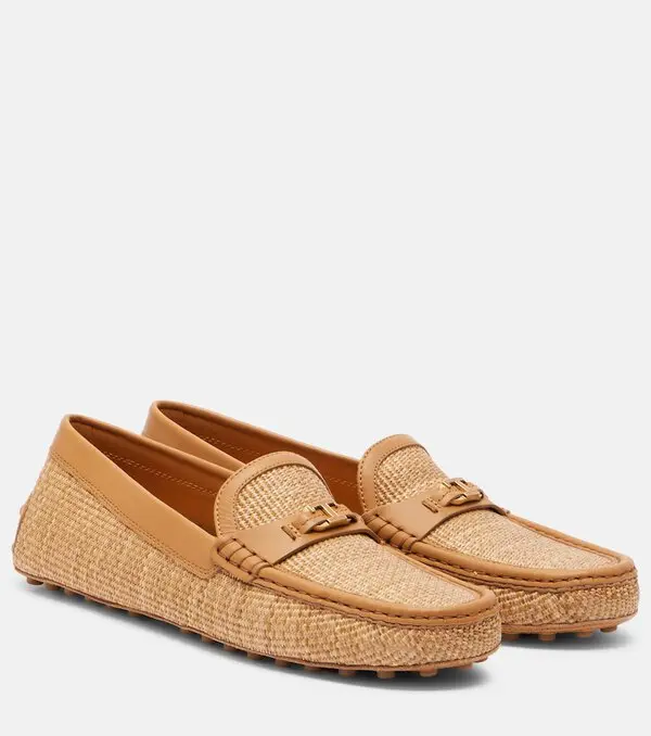 TOD'S Gommino Raffia And Leather Loafers