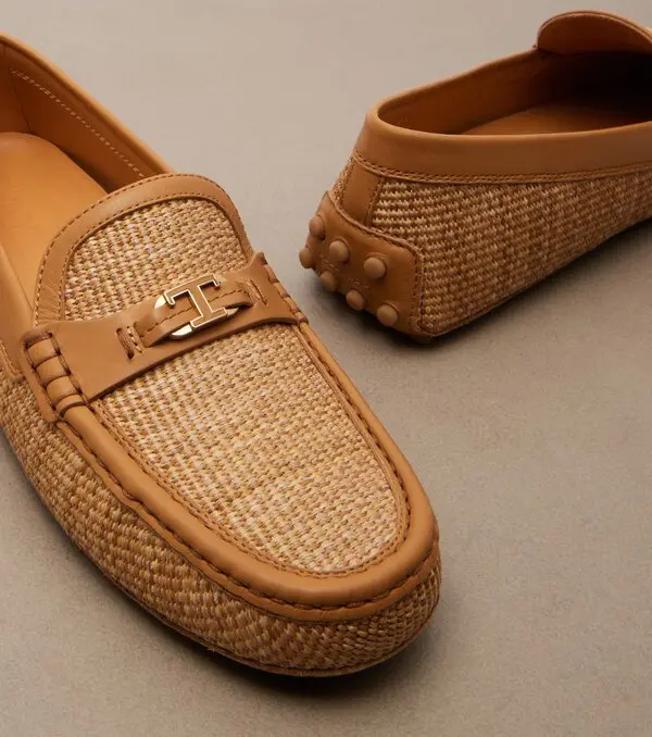 TOD'S Gommino Raffia And Leather Loafers
