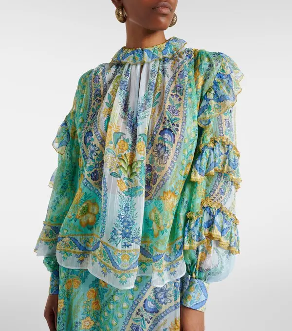 Etro Floral Ruffled Silk Blouse