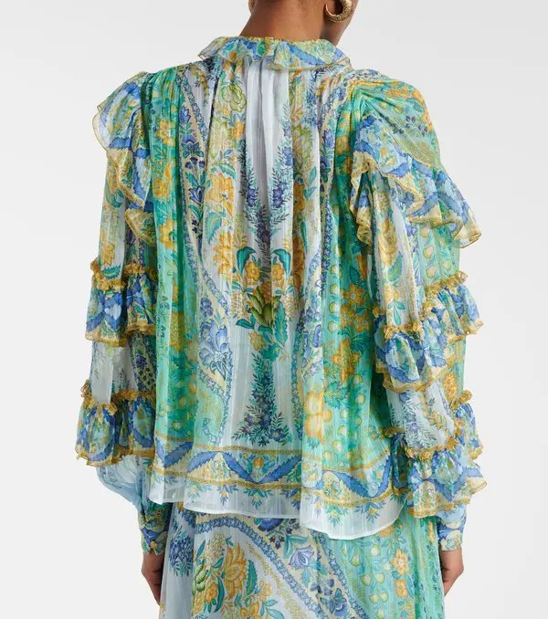 Etro Floral Ruffled Silk Blouse
