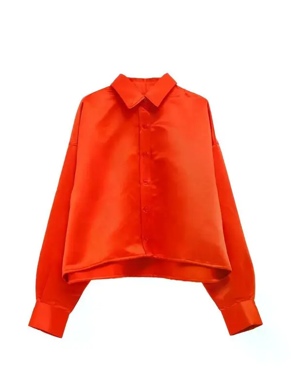 THE FRANKIE SHOP Arlen Satin-finish Cropped Shirt - Orange