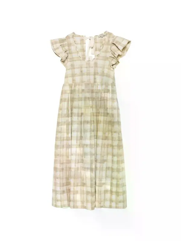 LEE MATHEWS Check-pattern Ruffled-sleeve Maxi Dress