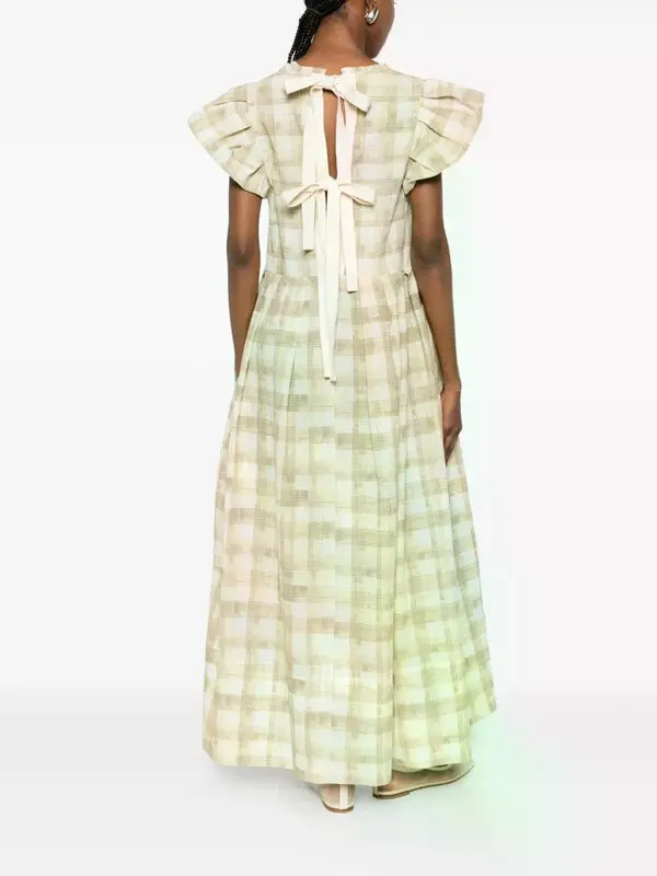 LEE MATHEWS Check-pattern Ruffled-sleeve Maxi Dress