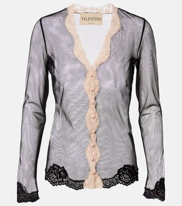 Valentino Garavani Sheer Lace-trimmed Cardigan