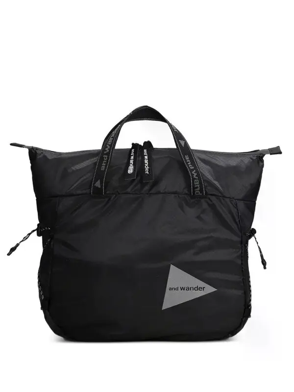 AND WANDER Ripstop Logo-print Tote Bag - Black