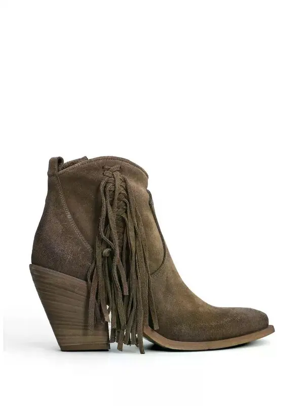 METISSE Fringe Detail Ankle Boots - Brown
