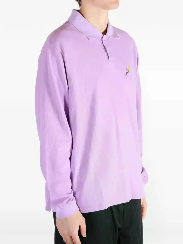 VOWELS Pique Embroidered Long-sleeve Polo Shirt - Purple