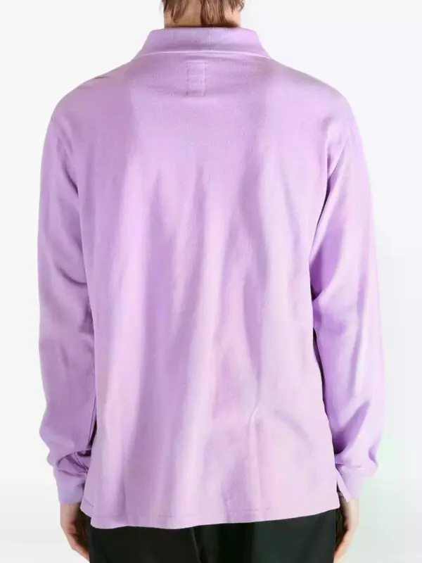 VOWELS Pique Embroidered Long-sleeve Polo Shirt - Purple