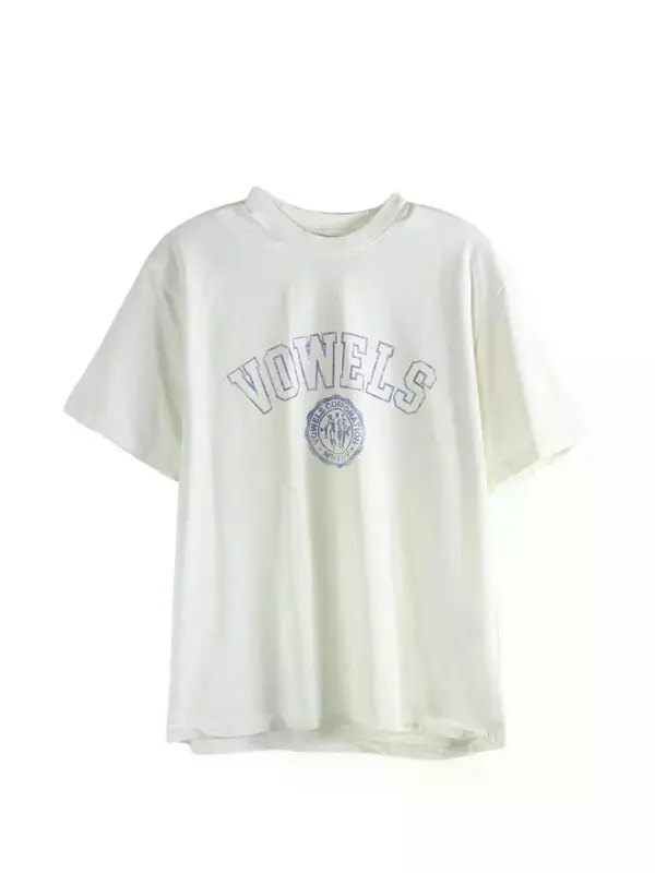 VOWELS Collegiate Logo-print Distressed T-shirt
