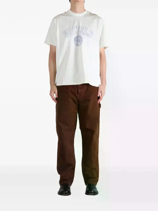 VOWELS Collegiate Logo-print Distressed T-shirt