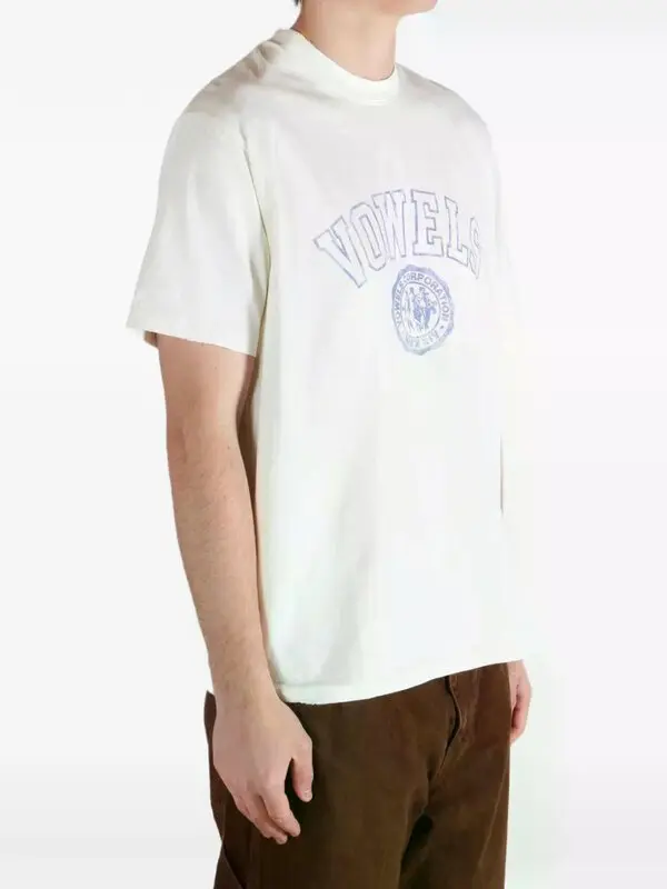 VOWELS Collegiate Logo-print Distressed T-shirt