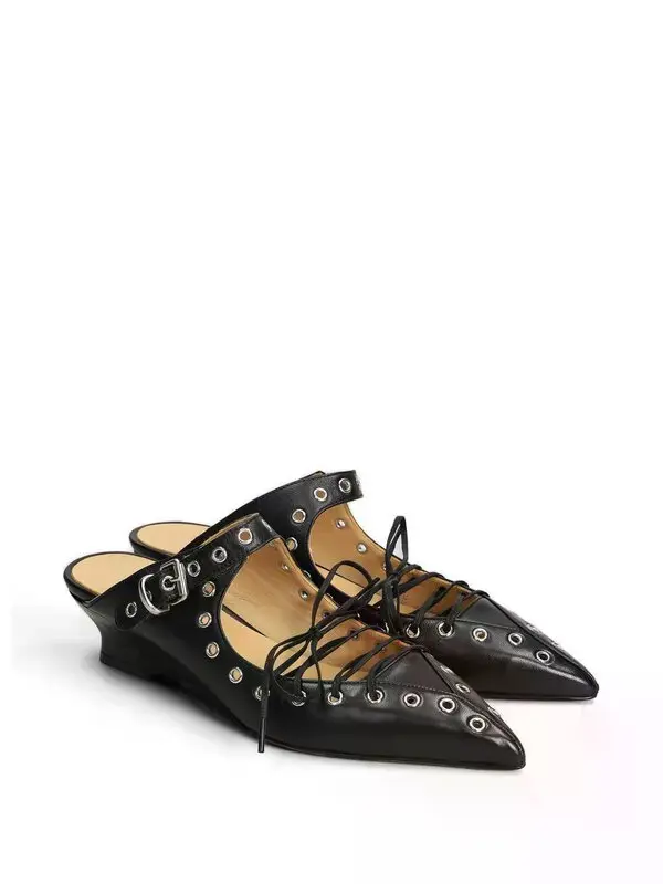 ALCHIMIA Eyelet-embellished Lace-up Mules - Black