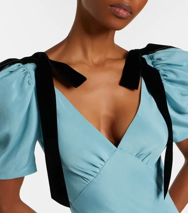 RODARTE Bow-detail Silk Satin Maxi Dress - Blue