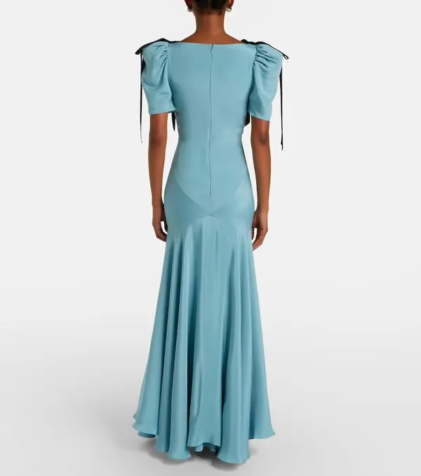 RODARTE Bow-detail Silk Satin Maxi Dress - Blue