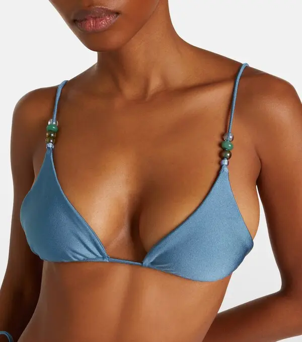Jade Swim Via Beaded Bikini Top - Blue
