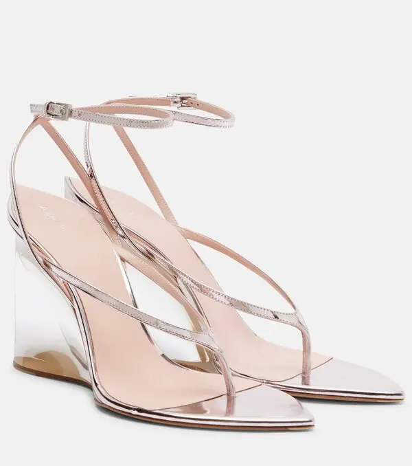 Alaïa Invisible Leather Wedge Thong Sandals