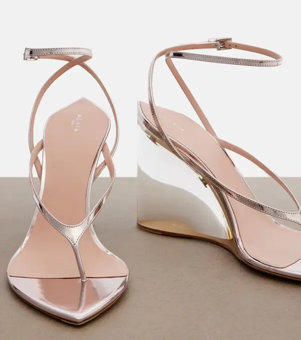 Alaïa Invisible Leather Wedge Thong Sandals