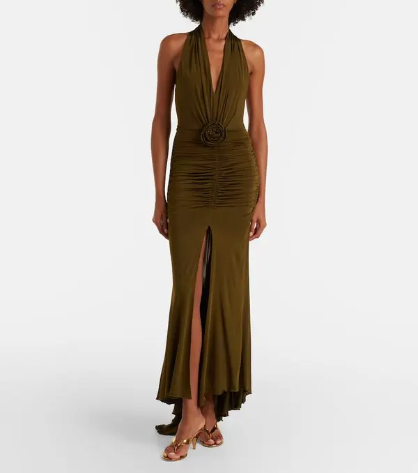 Blumarine Floral-appliqué Ruched Maxi Dress
