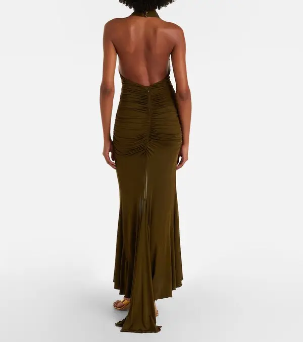 Blumarine Floral-appliqué Ruched Maxi Dress
