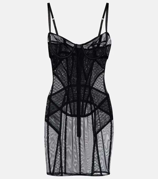 Dolce & Gabbana Ruched Sheer Tulle Mini Dress