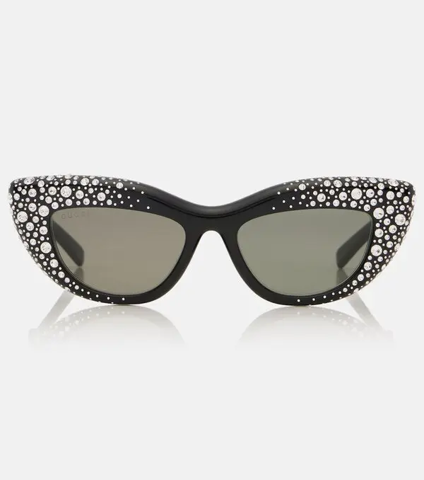Gucci Double G Embellished Cat-eye Sunglasses - Black