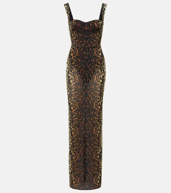 Alex Perry Leopard-print Mesh Gown